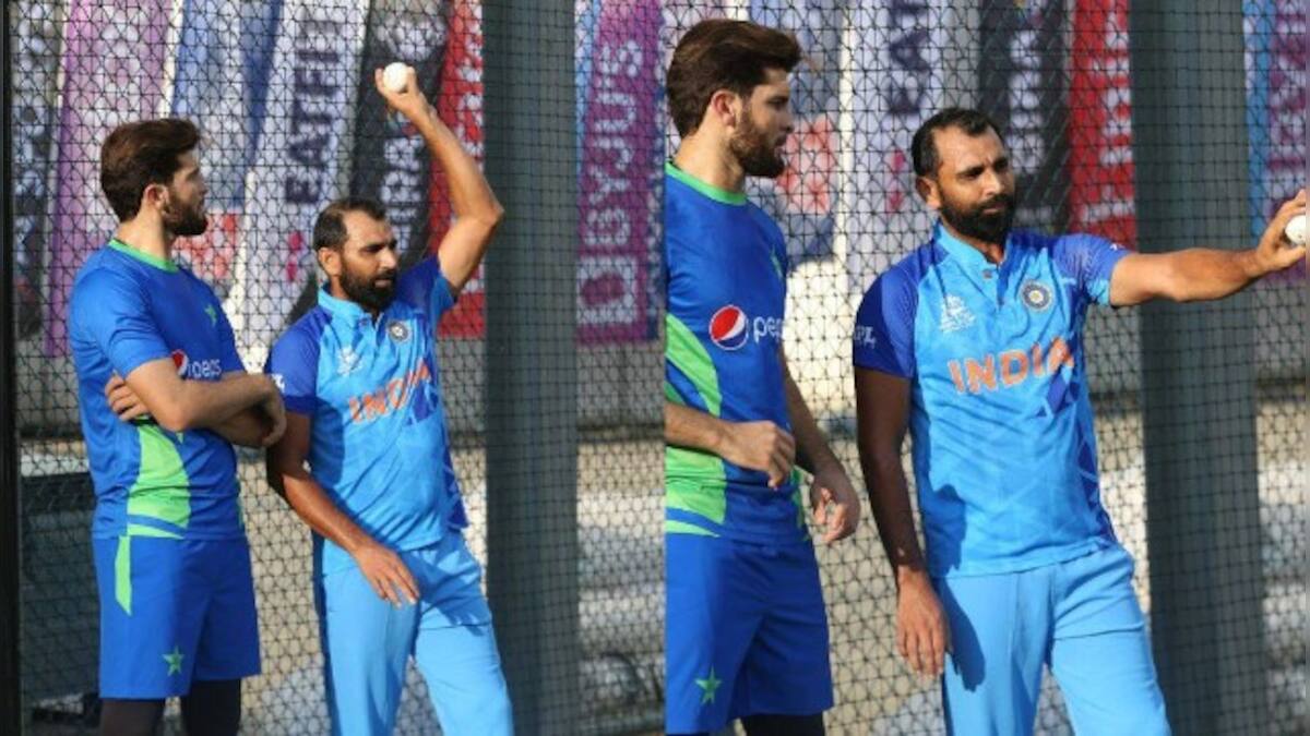 T20 World Cup: Mohammed Shami gives bowling tips to Shaheen Afridi ...