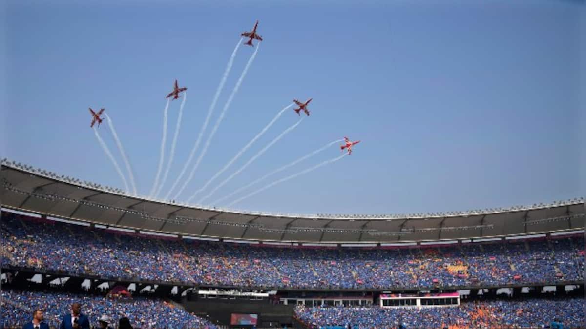 IAF Surya Kiran Aerobatic Team performs air show ahead of Cricket World ...