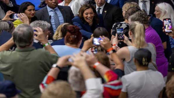 At first rally, Kamala Harris calls Donald Trump 'predator', 'fraudster ...