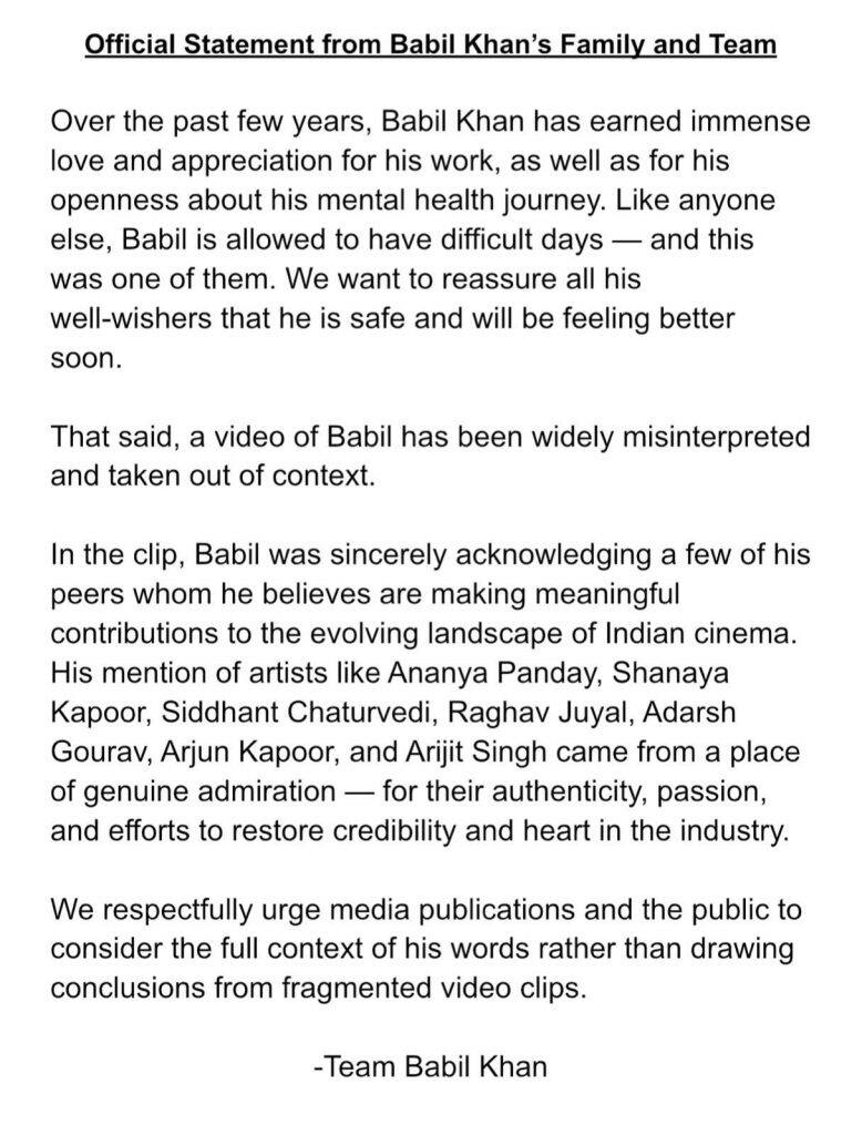 Babil Khan’s family issues official statement over his viral video: ‘He’s allowed to have ...