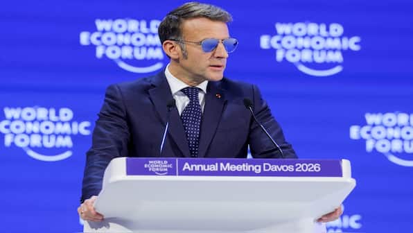 Watch: Macron in sunglasses at WEF speech, days after bloodshot eye was ...