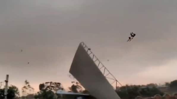 WATCH: Man lifted 50 feet into air as storm tears through UP's Bareilly ...