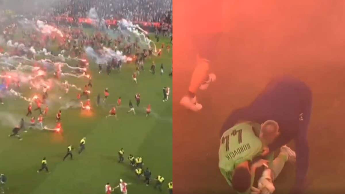 Slavia vs Sparta Prague derby abandoned after fans invade pitch, attack ...