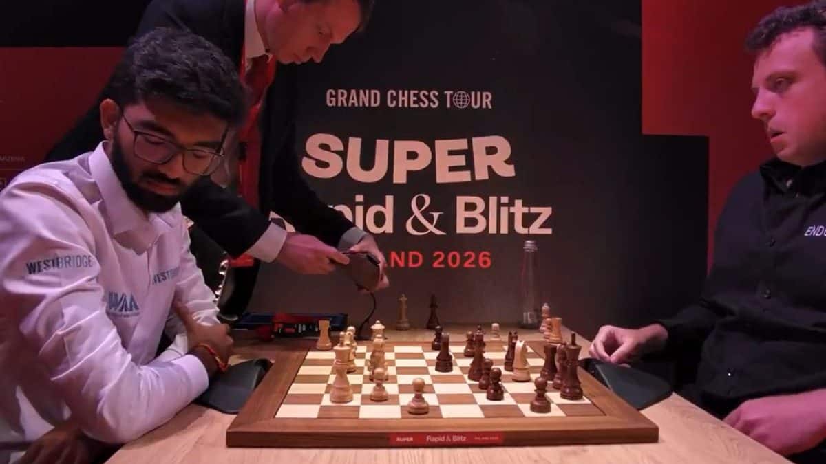 Gukesh mistakenly knocks pieces over after dramatic time scramble in ...