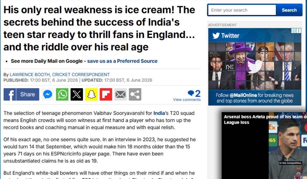 Vaibhav Sooryavanshi's age questioned as England media reacts to 15 ...