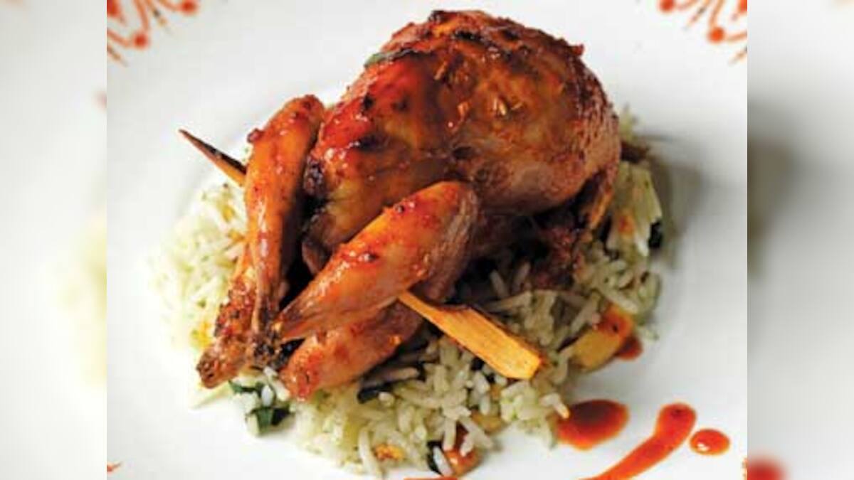 Tamarind glazed quail with pine nut and basil rice with roast gravy ...