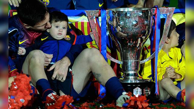Images: Messi brings his adorable son Thiago to Barca's celebrations ...
