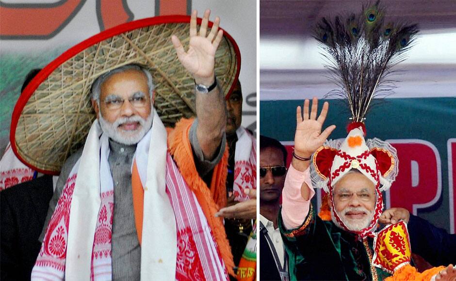 Modi wears different hats as he campaigns in the northeast - Photos ...