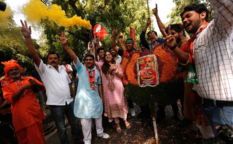 Photos: BJP workers party as election results confirm massive victory ...