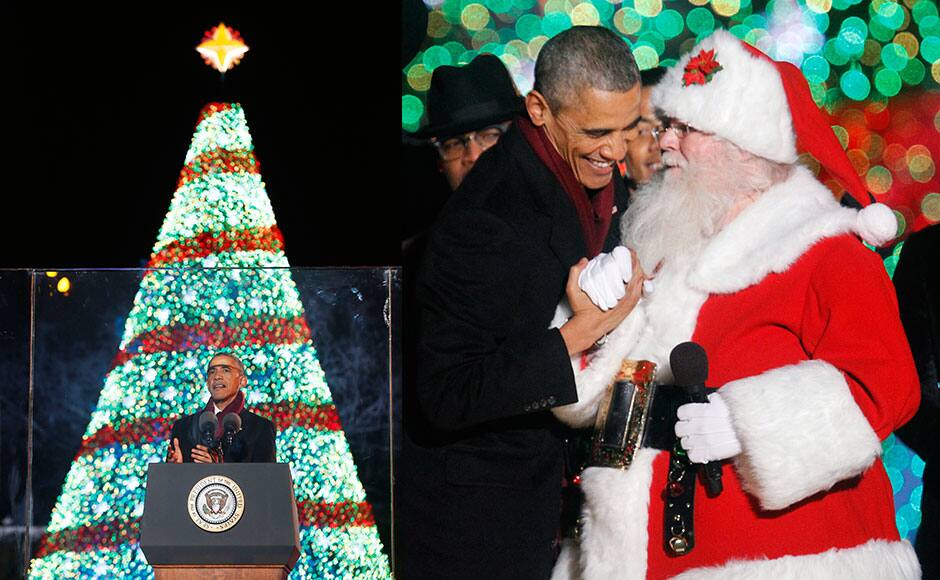 Ho ho ho: Prez Obama kicks off a holly jolly Christmas by lighting ...