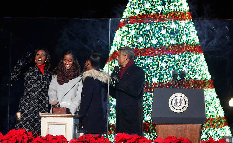 Ho ho ho: Prez Obama kicks off a holly jolly Christmas by lighting ...