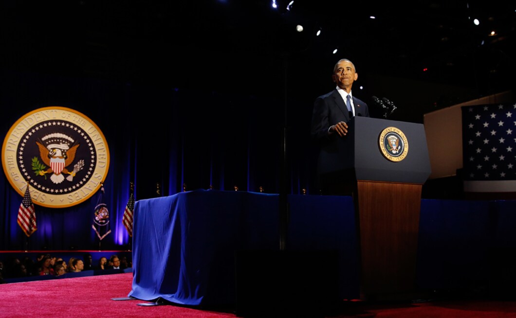 US President Barack Obama's emotional farewell speech in pictures