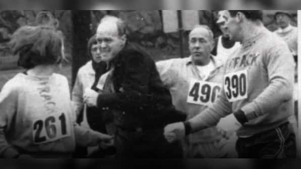Watch: First woman to run Boston marathon, makes return 50 years later ...