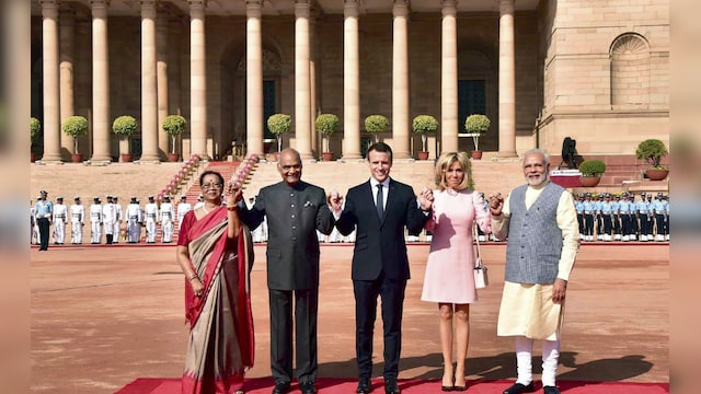 Emmaunel Macron In India French President Accorded Ceremonial Welcome