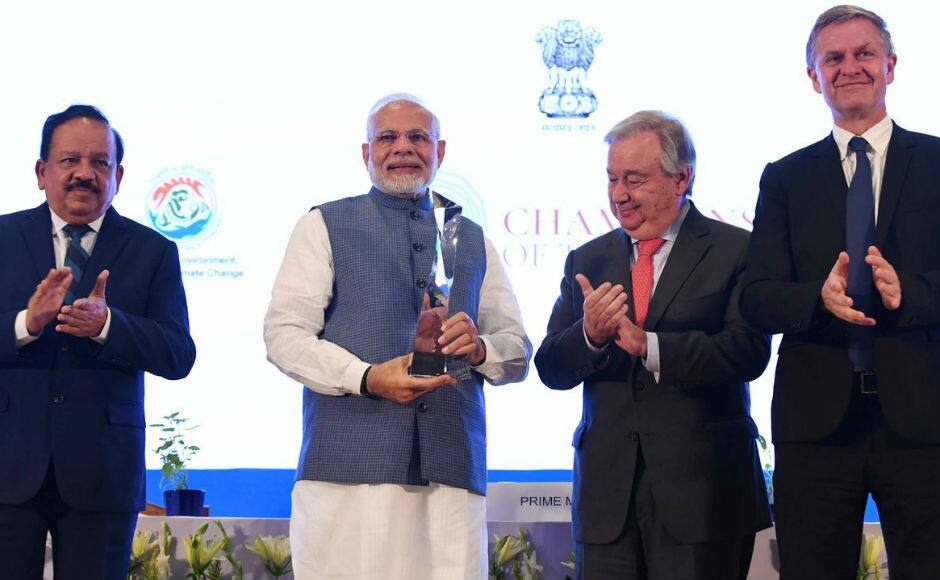 Narendra Modi receives UN Champions of the Earth award in New Delhi ...
