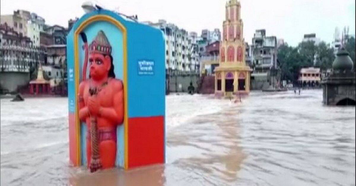 Godavari river rises above danger mark in Nashik; temples, tall statues submerged due to ...