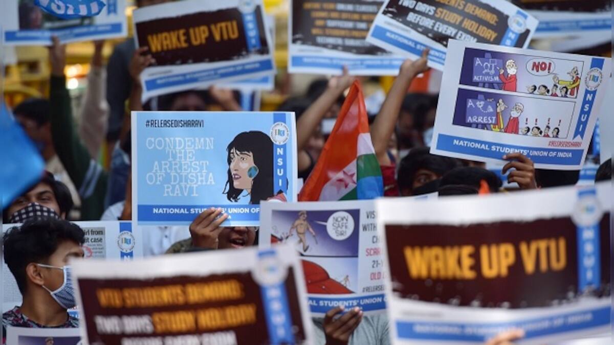 AISA, NSUI hold protests demanding climate activist Disha Ravi's ...