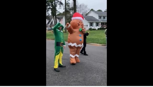 Christmas 2021: Parents dress as Gingerbread man and elf to greet ...