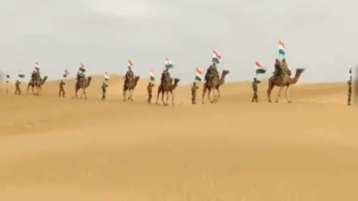 'Har Ghar Tiranga': Atop camels, BSF marches through desert with Tricolour – Firstpost