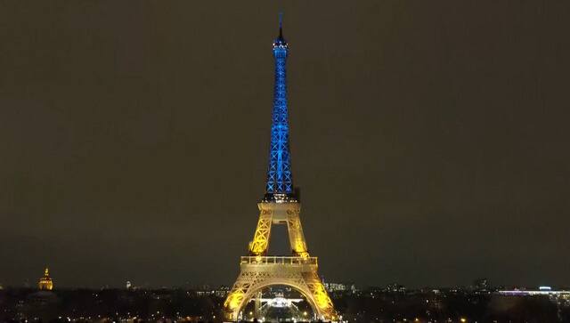Watch: Eiffel Tower lit in colours of Ukraine flag to show support to Ukraine